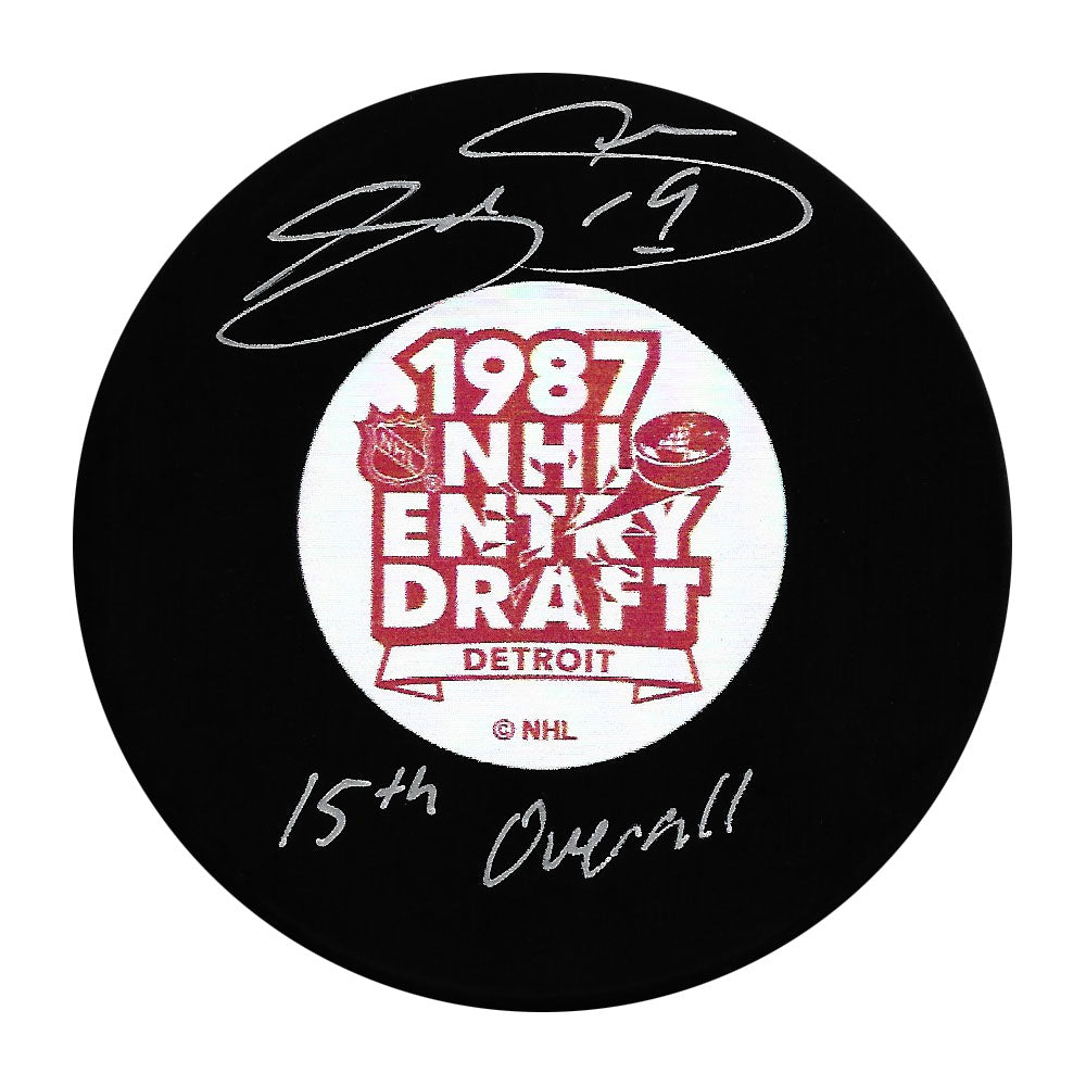 Joe Sakic Autographed 1987 NHL Draft Puck w/"15th Overall" – Frozen Pond