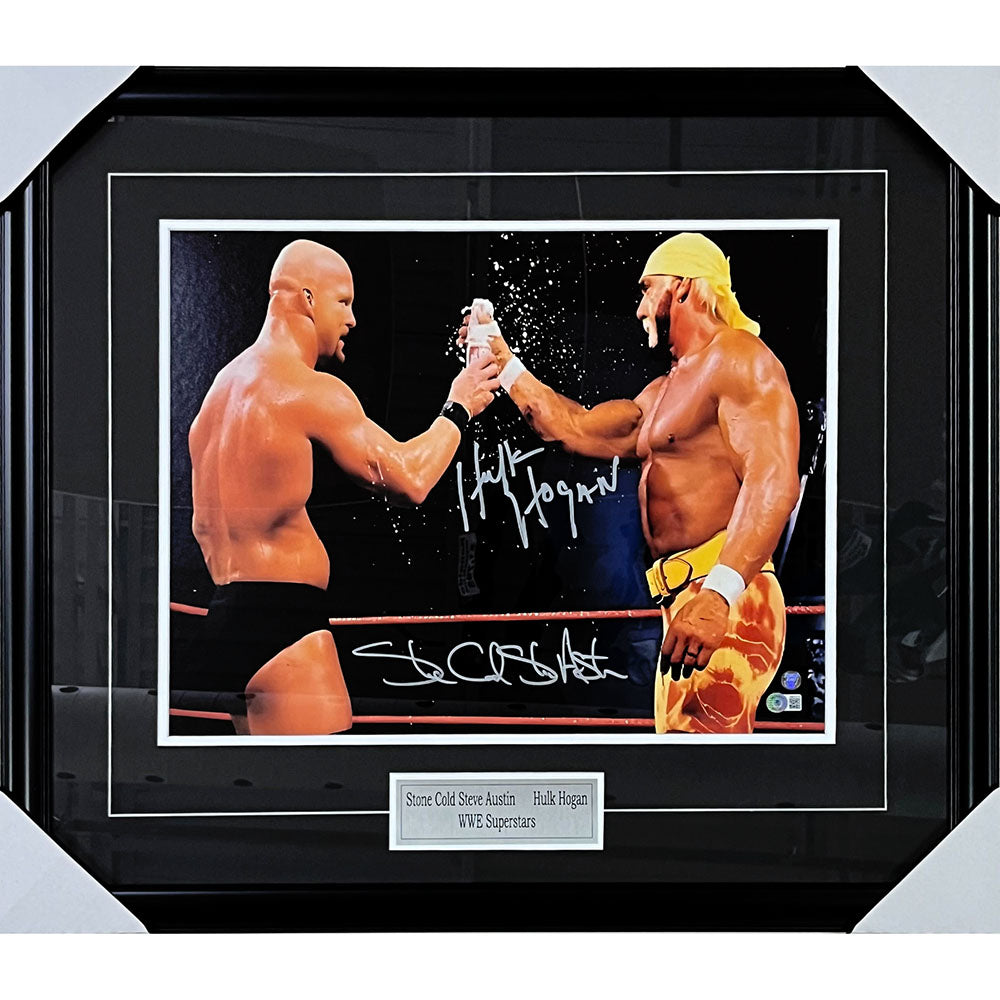 Steve Austin/Hulk Hogan Framed Autographed 16X20 Photo – Frozen Pond